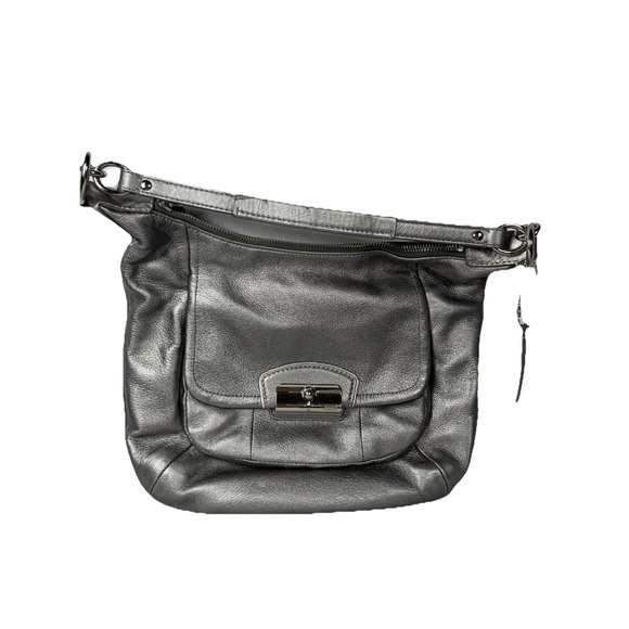 Coach | Bags | Coach Kristen Metallic Gunmetal Leather Shoulder Hobo ...